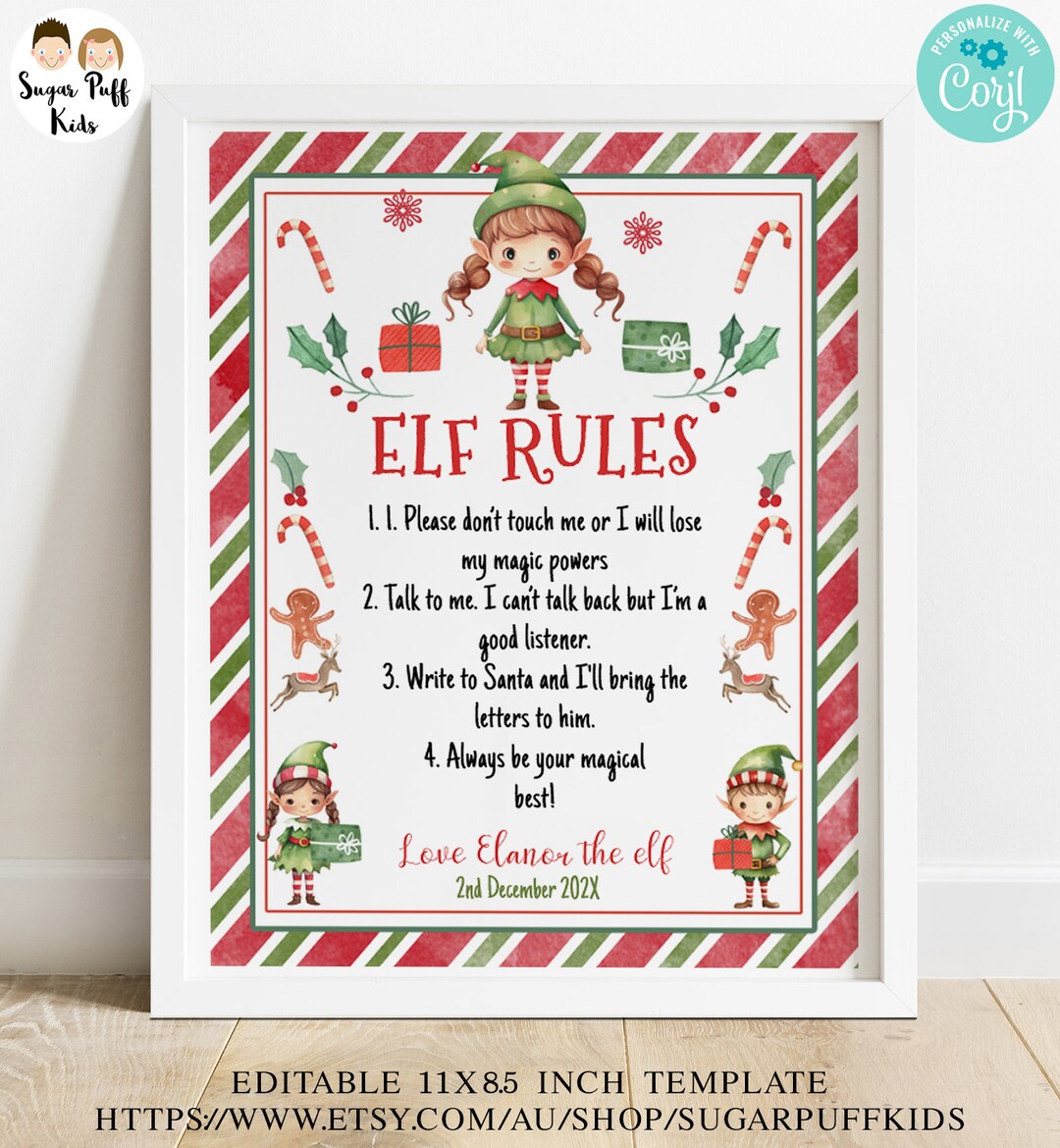 Editable Girls Elf Rules , Instant Download Elf Rules, Printable ...