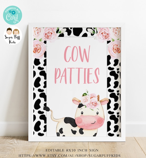Editable Pink Floral Cow Birthday Party Sign, Printable Cow Print Party ...