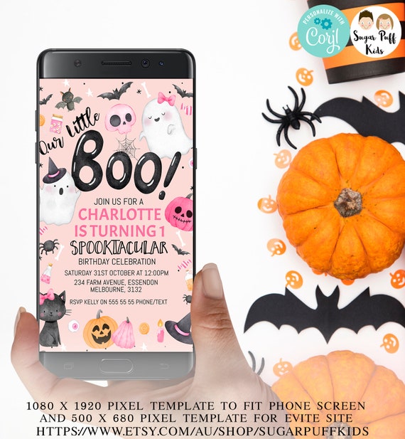 Editable Pink Boo Halloween Text Invite, Girls Halloween Ghost ...
