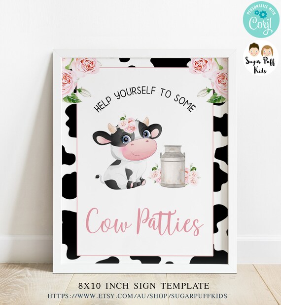 Printable Black White Cow Party Sign, Instant Download Cow Food Sign ...