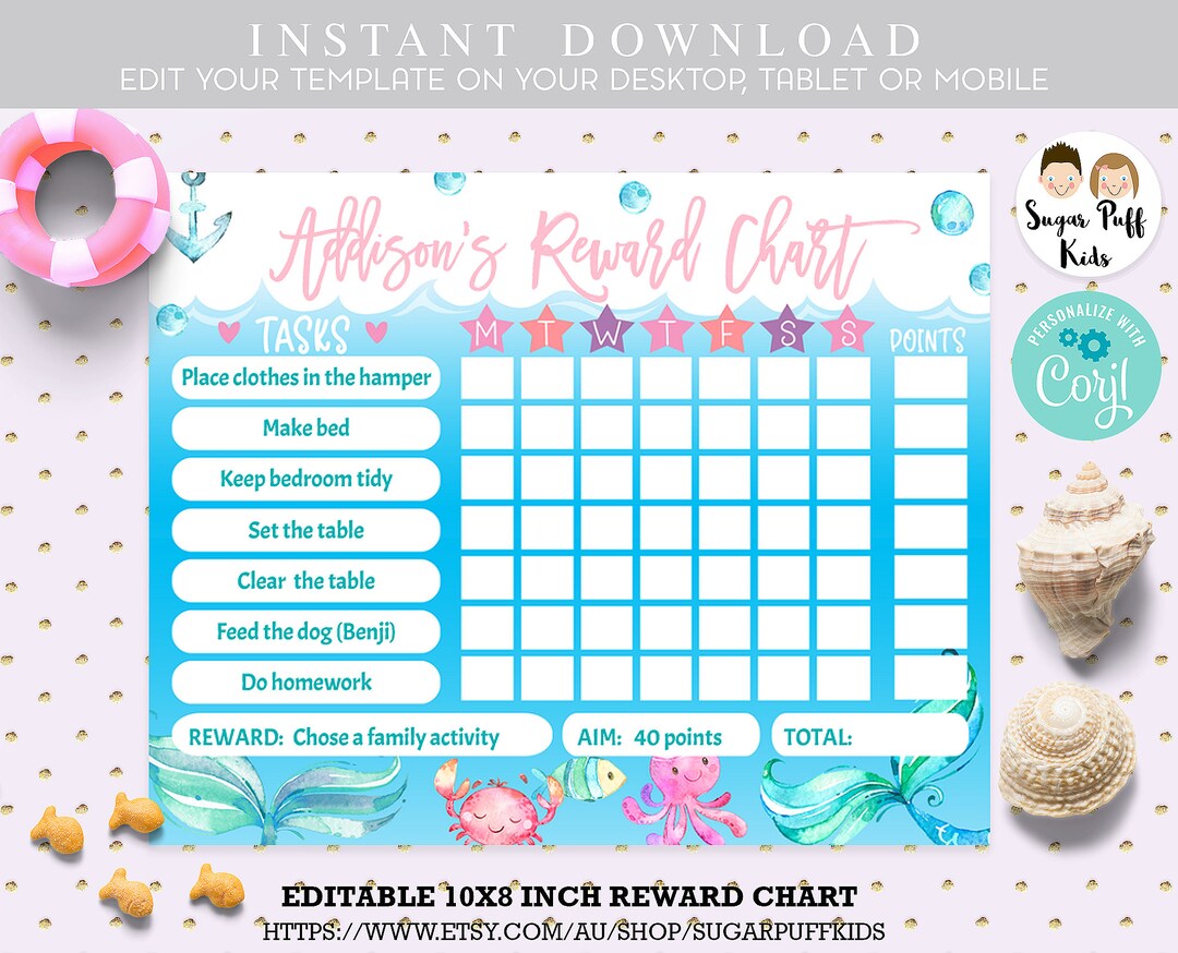 Printable Mermaid Reward Chart, Under the Sea Reward Chart Printable ...