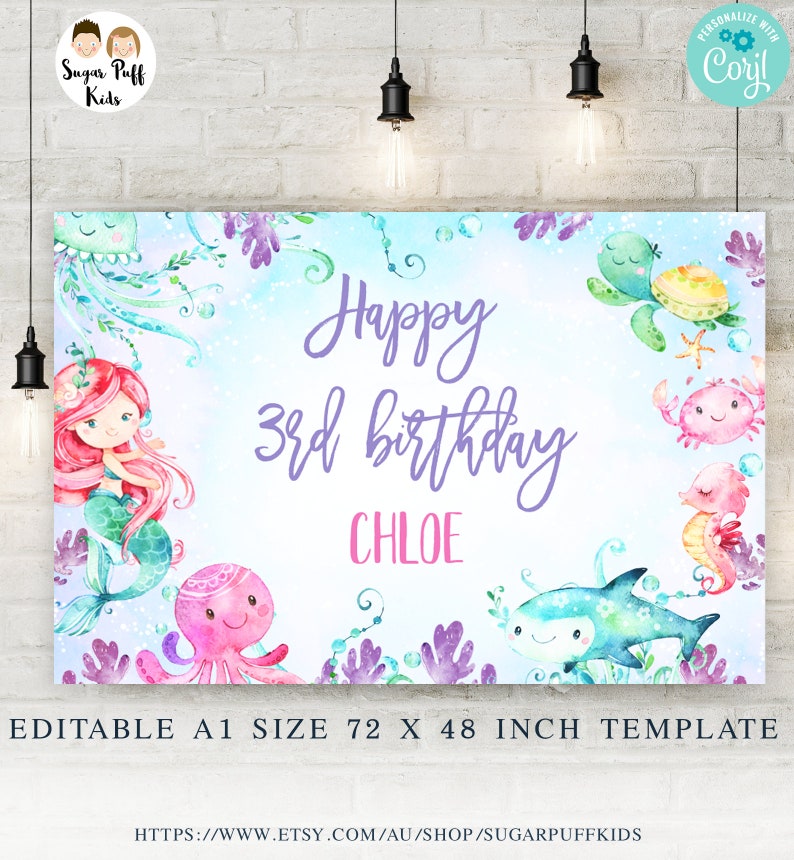 Editable Under the Sea Mermaid Backdrop Printable Sea - Etsy