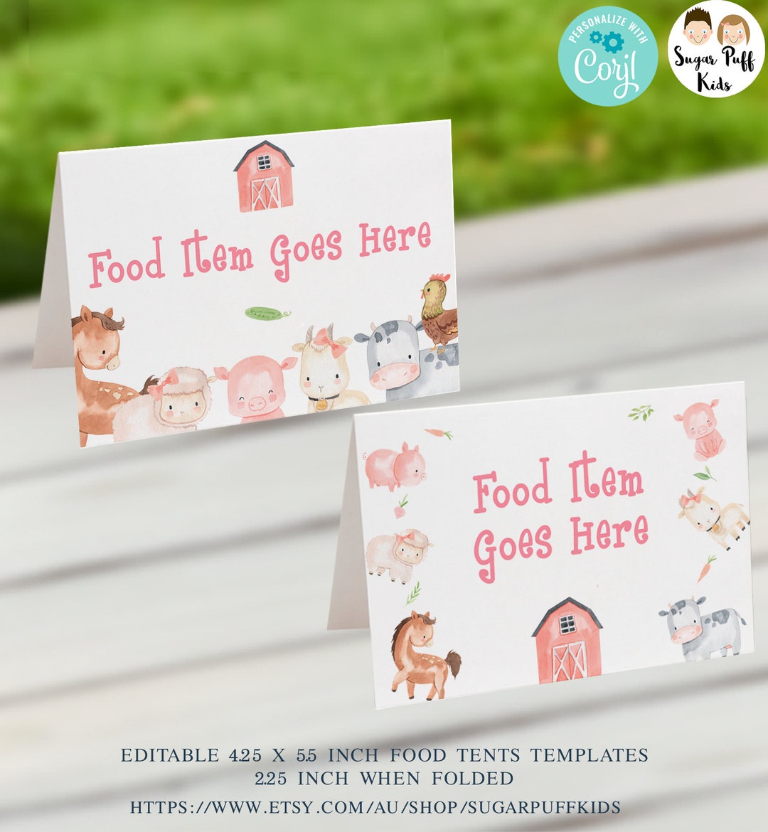 Editable Farm Food Tent, Printable Farmyard Food Tent, Cute Farm ...