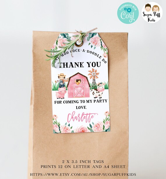 Editable Pink Farm Scarecrow Favor Tag, Instant Download Printable Farm ...