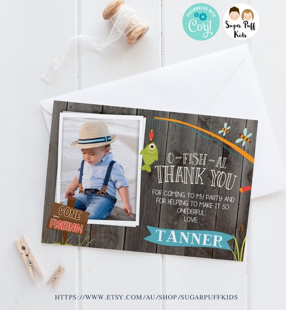 Printable fishing themed thank you card with photo, O-fish-al fishing ...