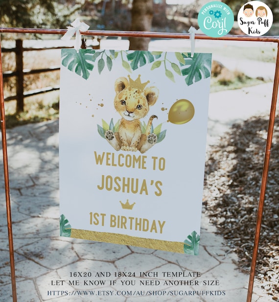 Printable Lion Our Little King Welcome Sign, Editable Lion Themed ...