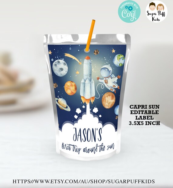 Editable Outer Space Capri Sun Label, Printable First Trip Around the ...