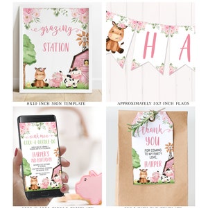 Editable Pink Barn Farm Birthday Party Printable Package, Editable ...