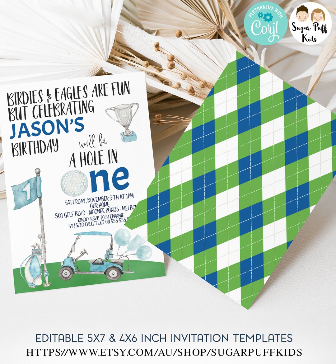 Editable Golf First Birthday Invitation, Printable Golf Birthday ...