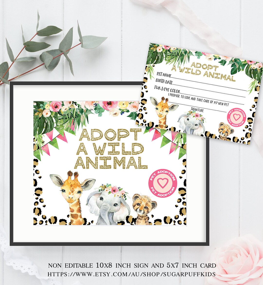 Instant Adopt a Wild Animal Sign and Certificate, Girls Adopt a Wild ...