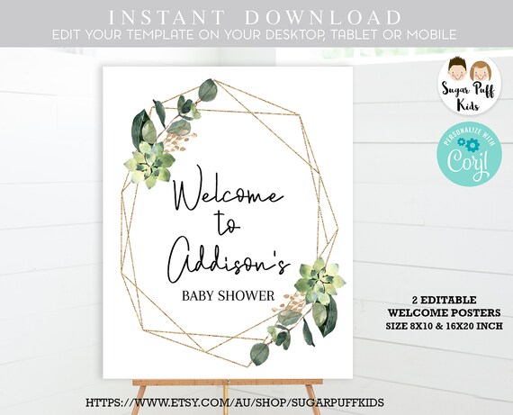 Succulent geometric baby shower welcome sign, Succulent geometric baby ...