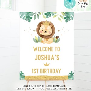 Printable Our Little King Lion Birthday Welcome Sign, Editable Lion ...