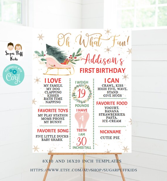 Editable Winter Sleigh Milestone Poster, Oh What Fun Holiday Season ...