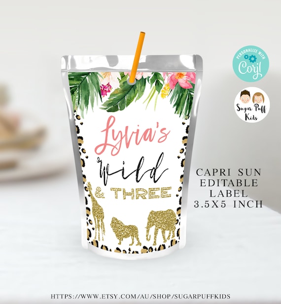 Editable jungle capri sun printable, Cheetah Print Juice Label ...