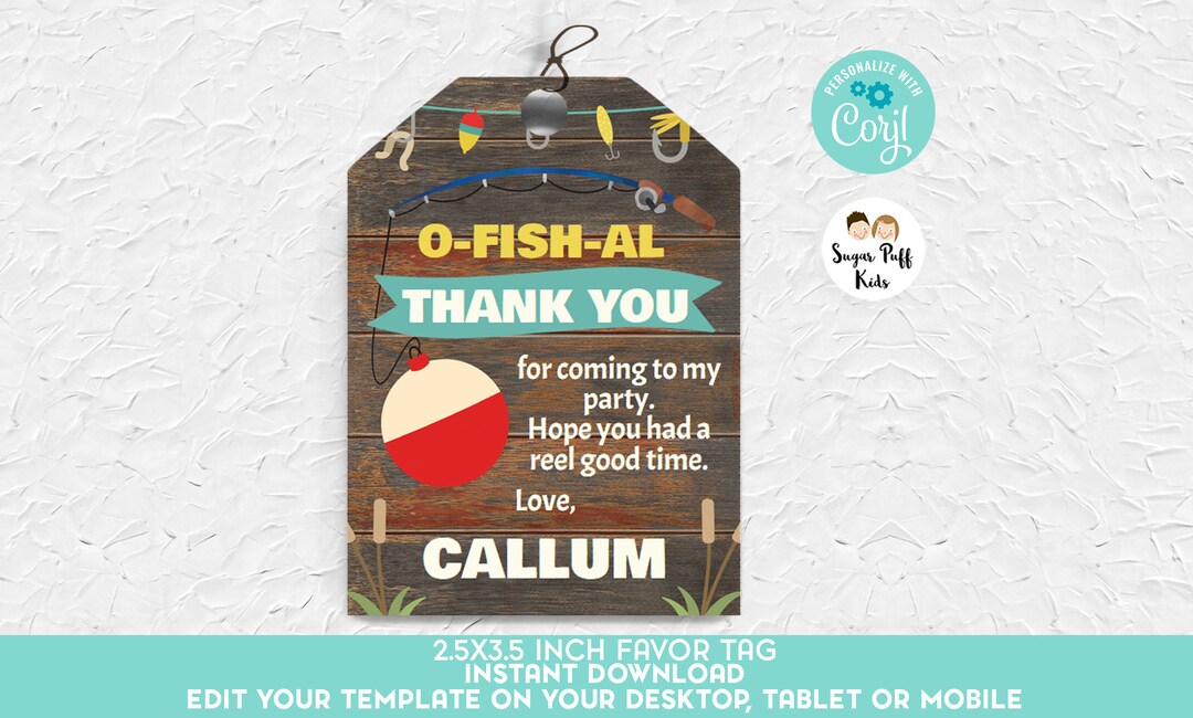 O-fish-ally One Birthday Tag, O-fish-ally One Favor Tag, Fishing Themed ...