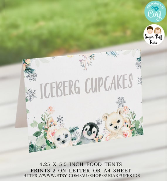 Editable Winter Animals food tent, Instant Winter Onederland birthday ...