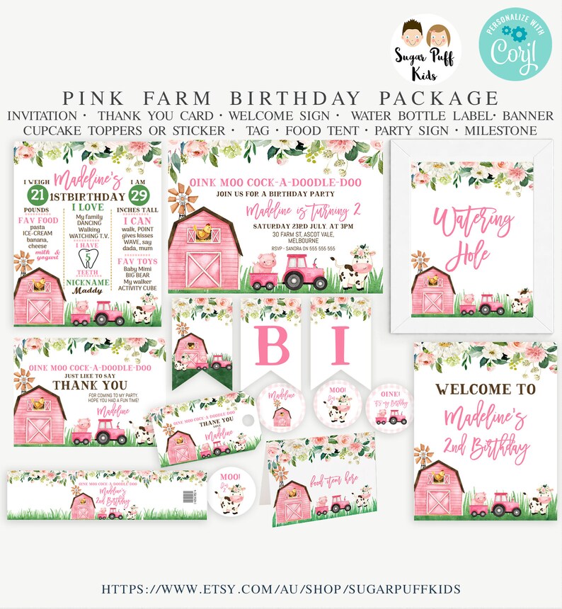 Pink Floral Farm Milestone Poster Pink Barnyard 1st Birthday - Etsy
