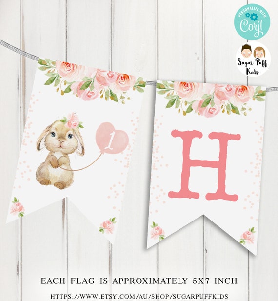 Printable Fluffy Bunny Balloon Birthday Banner, Editable Some Bunny ...