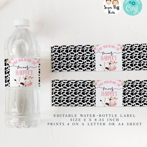 Editable Cow Print Water Label, Instant Download Floral Cow Water ...