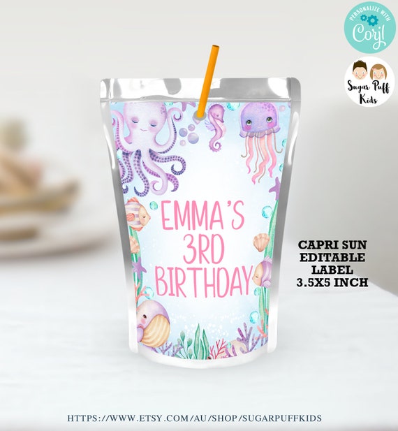 Editable Purple Under The Sea Capri Sun Label, Printable Seas Creatures ...