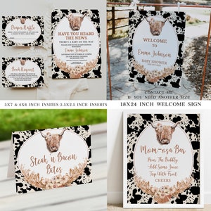 Editable Highland Cow Baby Shower Bundle, Printables Boho Cow, Instant ...