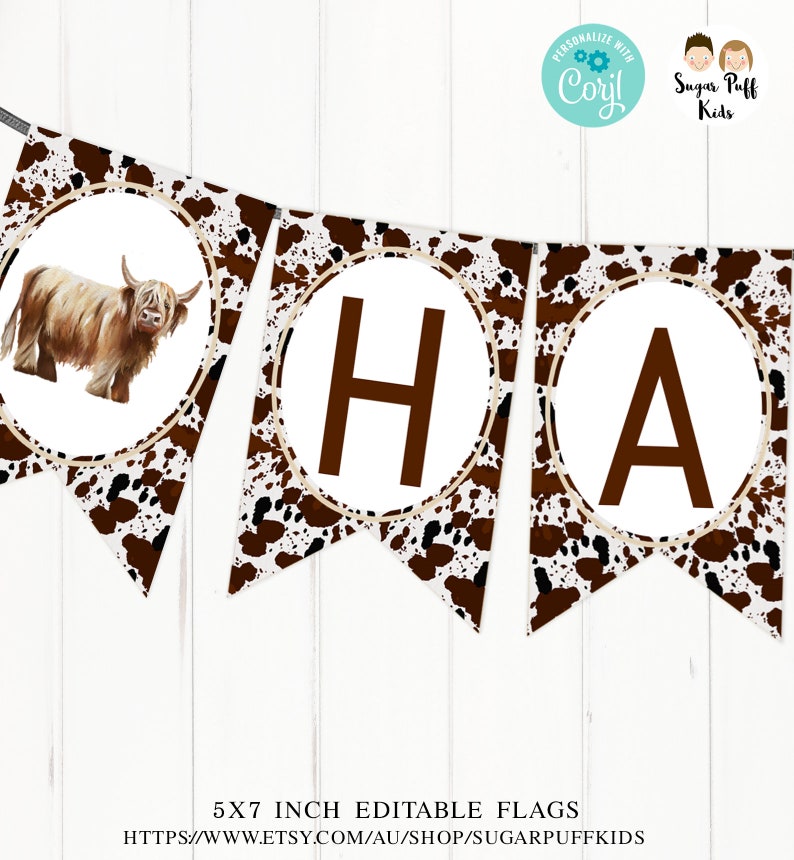 Editable Boys Highland Cow Birthday Party Printables Instant - Etsy