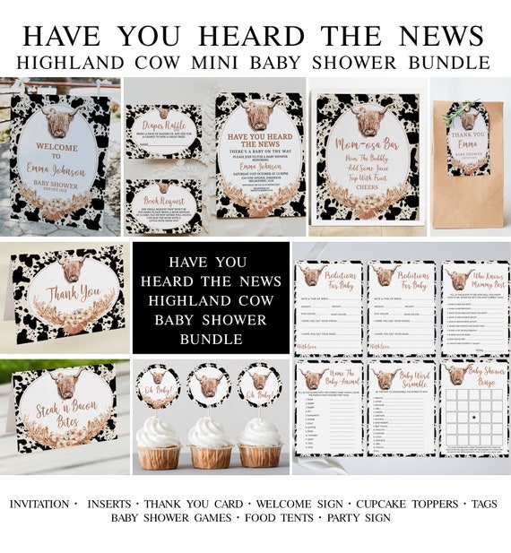 Editable Highland Cow Baby Shower Bundle, Printables Boho Cow, Instant ...