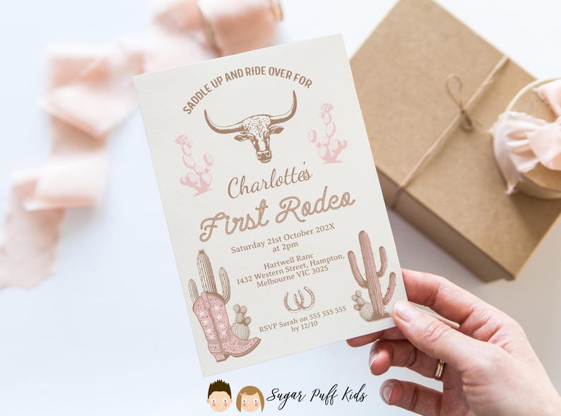Invitación de cumpleaños para el primer rodeo de vaquera, invitación ...
