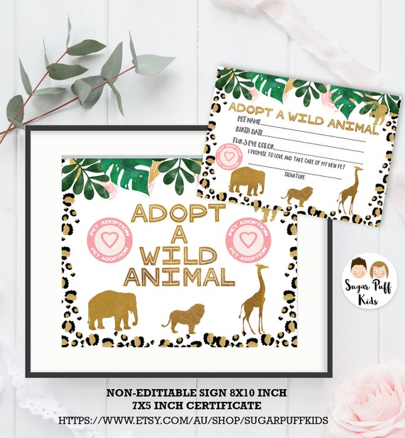 Printable non-editable adopt a wild animal sign and certificate ...