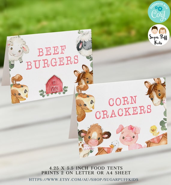 Editable Red Barn Farm Birthday Party Food Tents, Printable Farm ...
