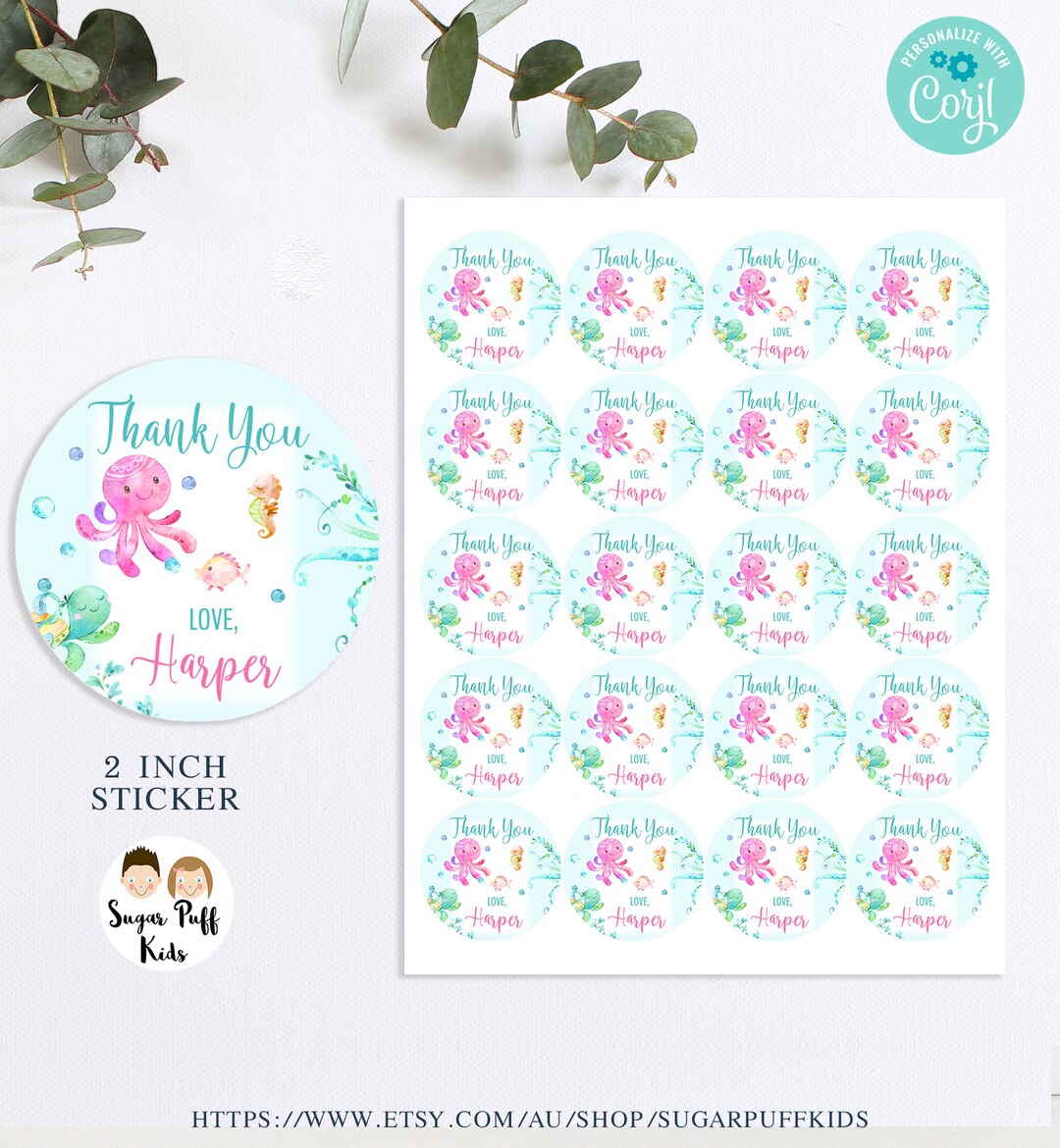Editable Under the Sea Birthday Sticker, Instant Download Sea Creatures ...