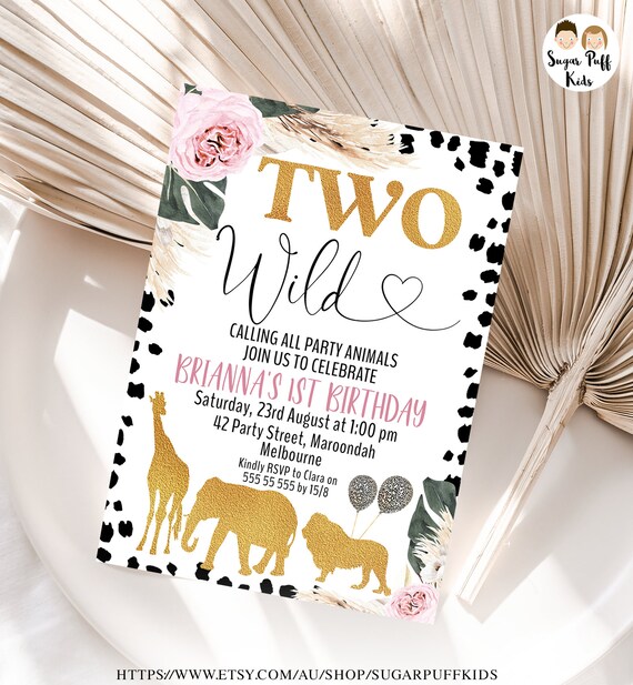 Printable Black Cheetah Print Safari Two Wild invitation, Instant ...