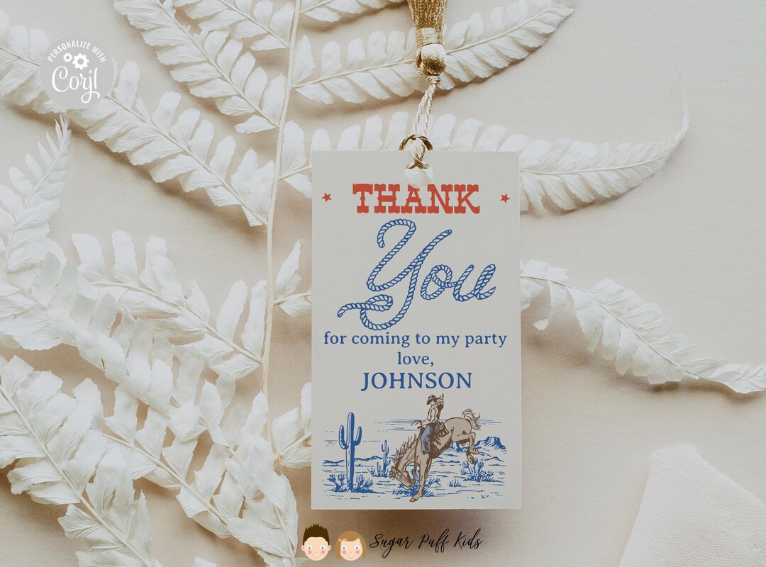Printable First Rodeo Thank You Tag, Blue Red Rodeo 1st Birthday Tag ...