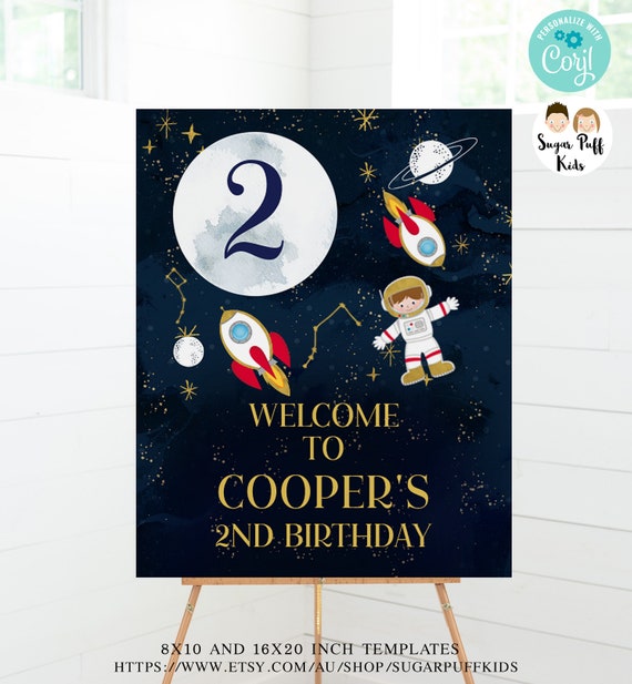 Instant Download Outer Space Birthday Welcome Sign, Printable Moon Gold ...