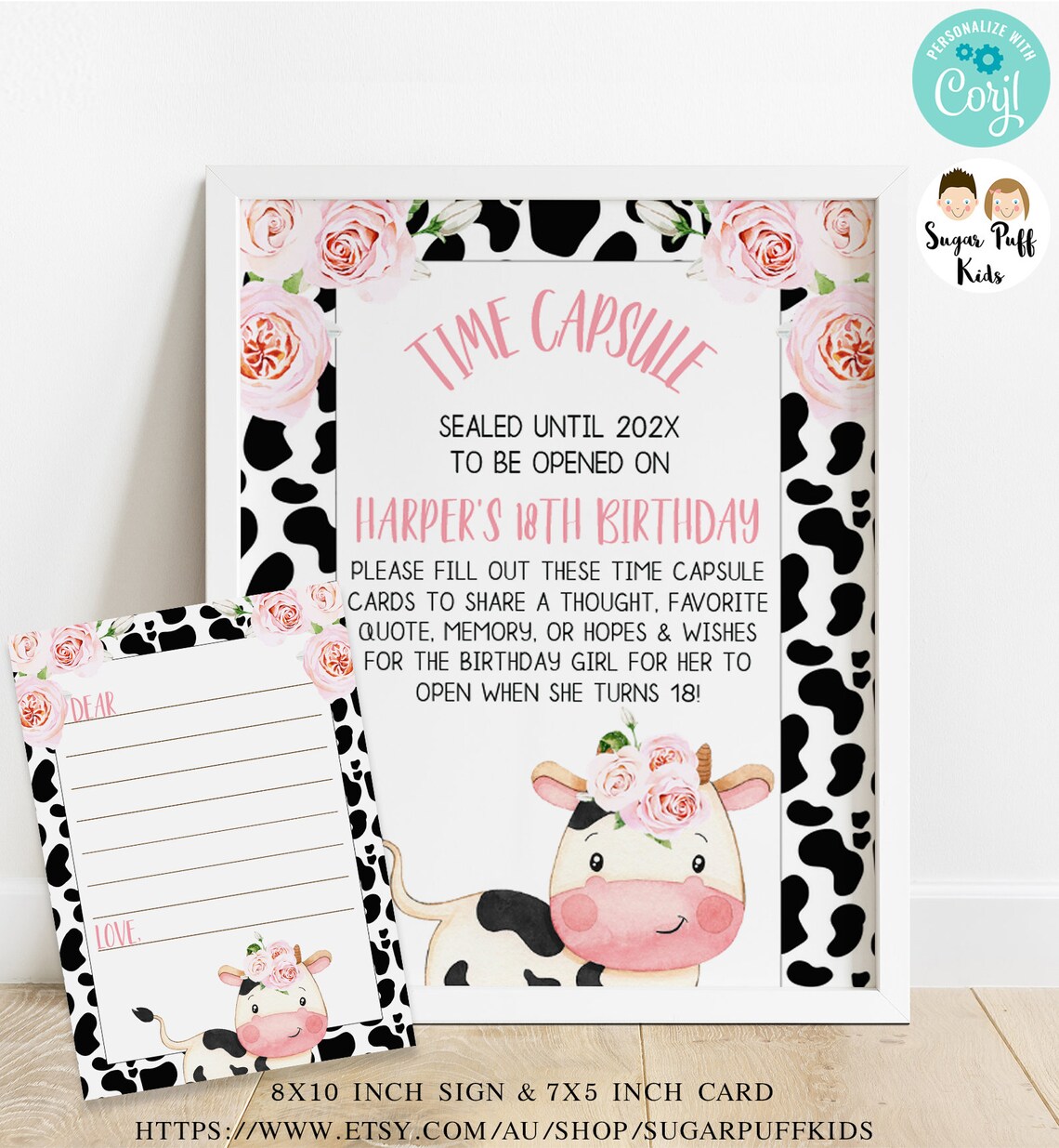 Editable Cow Print Time Capsule Sign Printable Floral Cow - Etsy