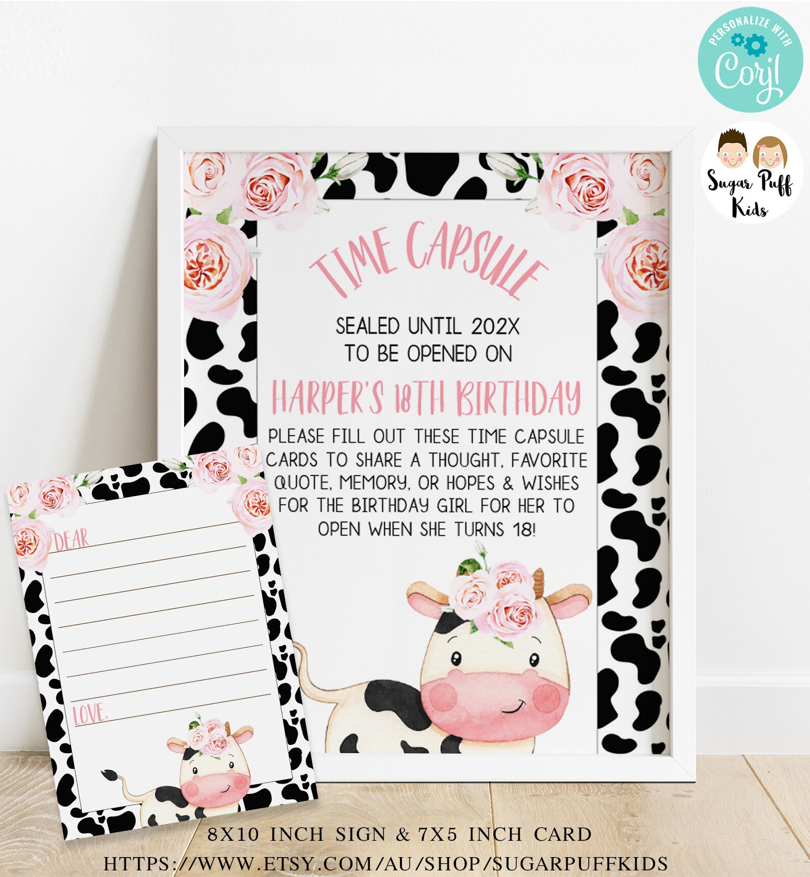 Editable Cow Print Time Capsule Sign Printable Floral Cow - Etsy