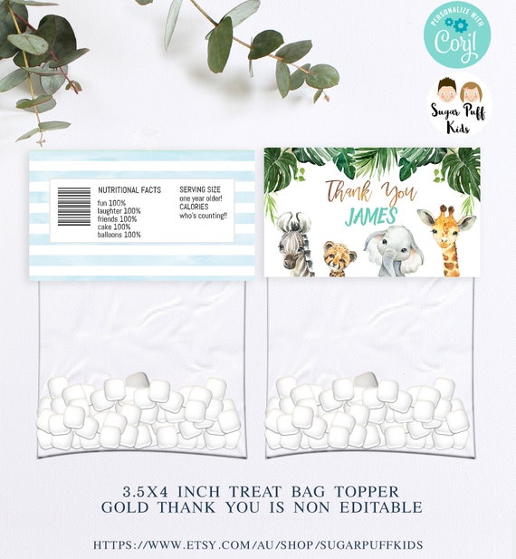 Editable Safari Treat Bag Toppers, Printable Jungle Theme Candy Bag ...