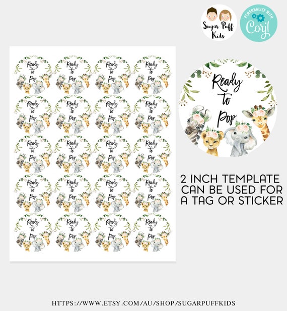 Editable Safari With Lion Baby Shower Stickers, Printable Pink Floral ...