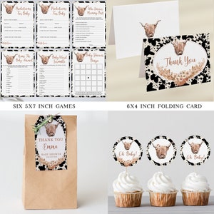 Editable Highland Cow Baby Shower Bundle, Printables Boho Cow, Instant ...