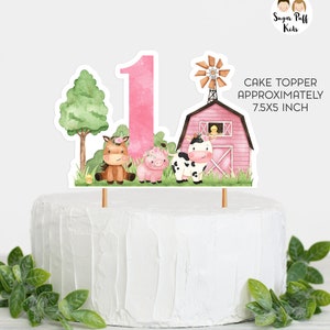 Instant Download Pink Farm 1st Birthday Cake Topper, Printable Farmyard Cake Topper, Pink Farm ...
