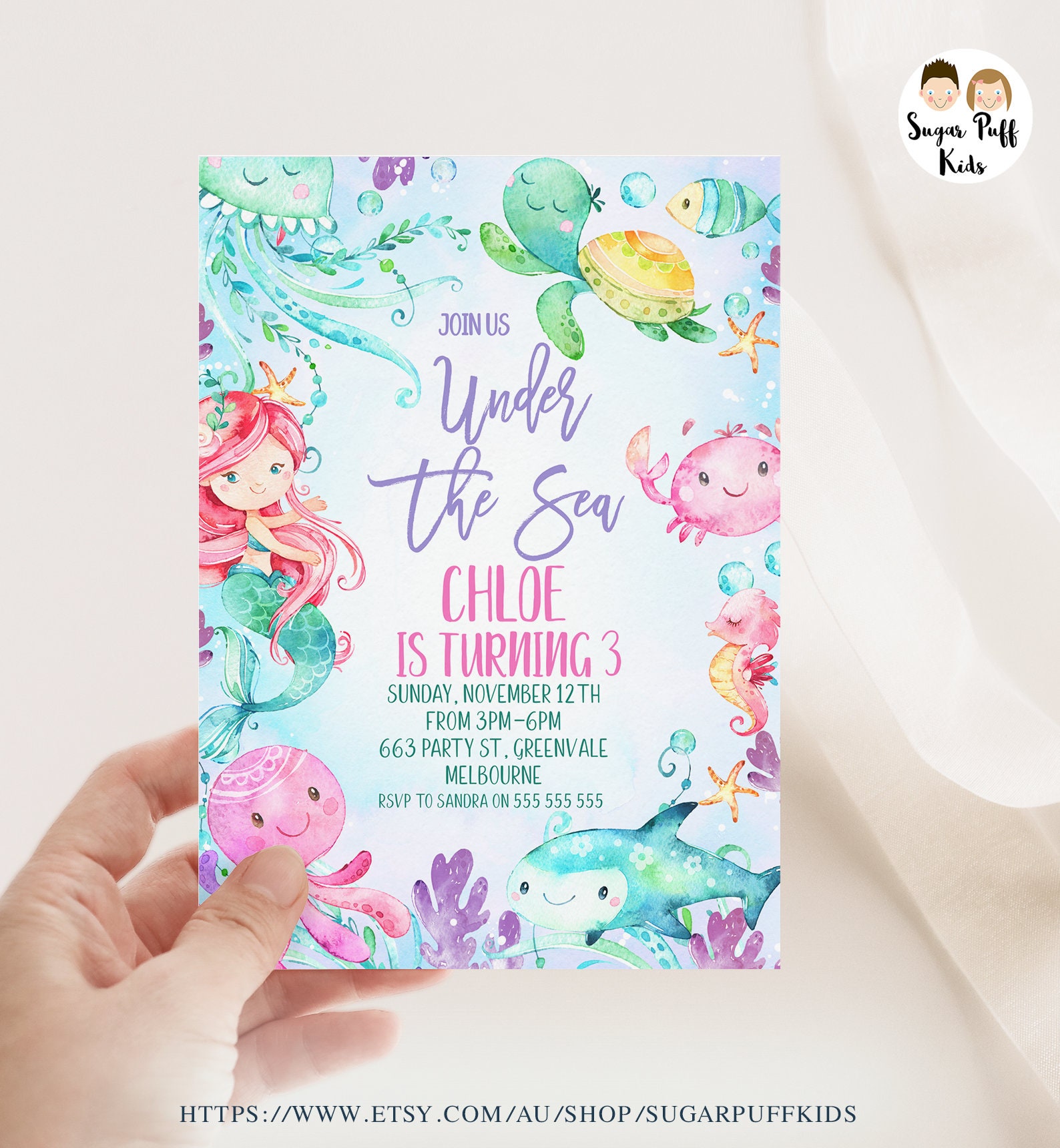 Editable Under the Sea Mermaid Birthday Invite Printable - Etsy Australia