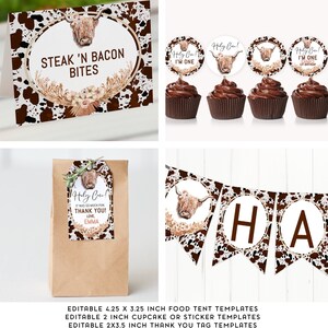 Editable Boho Pink Floral Cow Birthday Bundle, Printable Girls Cow ...