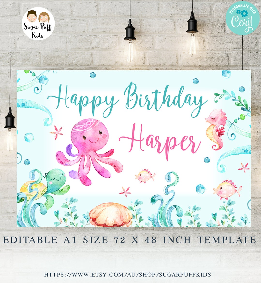 Editable Under the Sea Birthday Backdrop, Printable Under Sea Creatures ...
