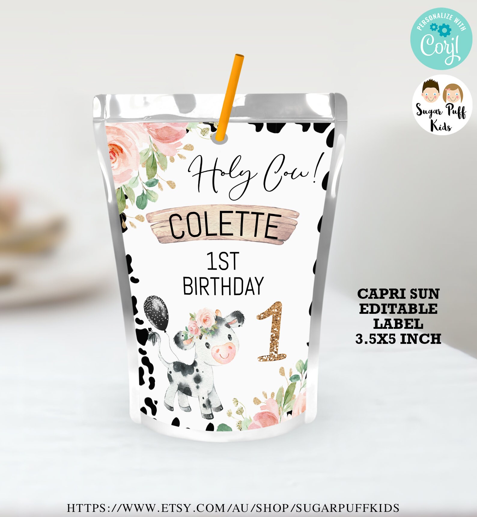 Editable Pink Floral Cow Cow Print Food Tent Printable Cow - Etsy Australia