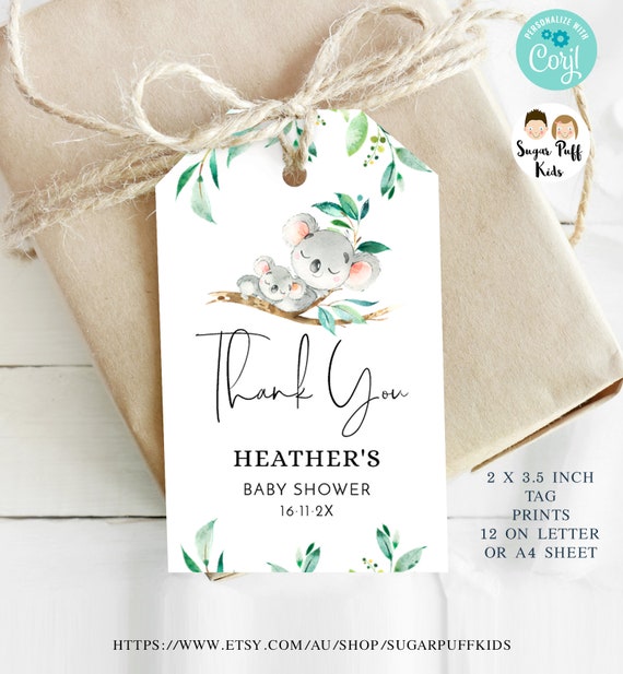 Editable Koala Baby Shower Tag, Printable Koala Favor Tag, Koala Bear ...