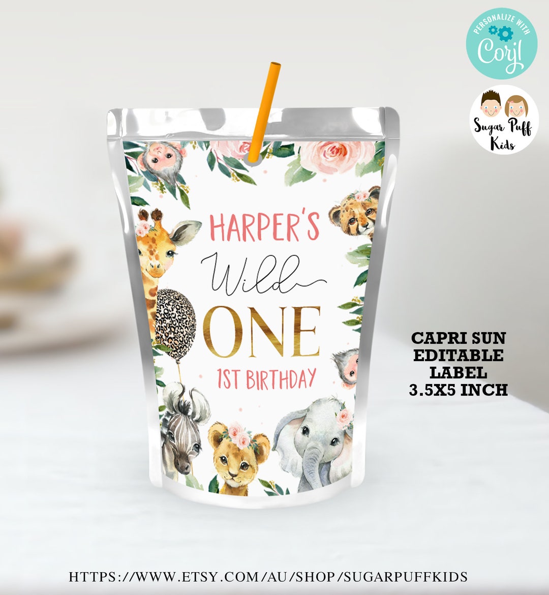 Editable Printable Safari Capri Sun Label, Instant Safari Themed Juice ...