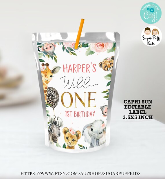 Editable Printable Safari Capri Sun Label, Instant Safari themed Juice ...