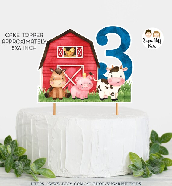 Instant Download Boys Farmyard 3rd Birthday Cake Topper, Printable Red ...