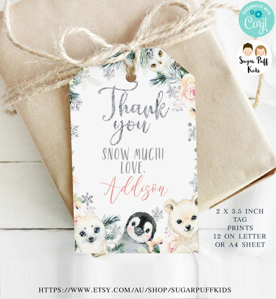 Printable Winter Animals Birthday Tags, Instant Winter Favor Tag ...