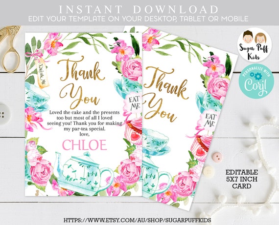 Tea Party Thank You Card Instant Editable Tea Party Card Tea | Etsy